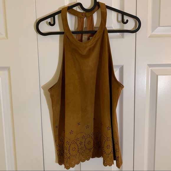 Zara | Tops | Zara M Suede Lasercut Mocha Halter Western Boho | Poshmark